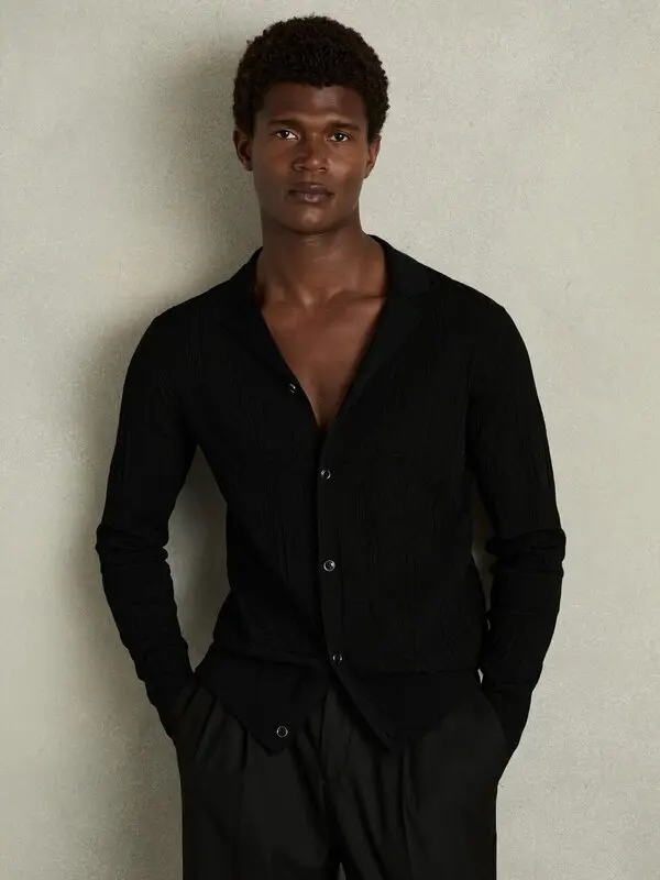 REISS Trixie Jacquard Cuban-collar Button-through Shirt - Black