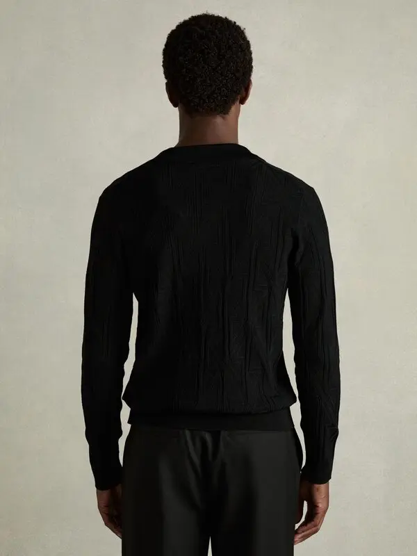 REISS Trixie Jacquard Cuban-collar Button-through Shirt - Black