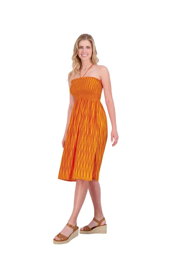 Mer St. Barth Oceane Smocked Tie Beach Dress Sunset Ikat - Natural |  Editorialist