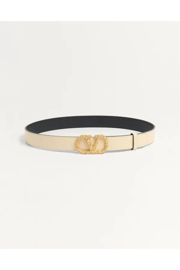 Valentino Garavani Vlogo Signature Belt With Crystals - Natural