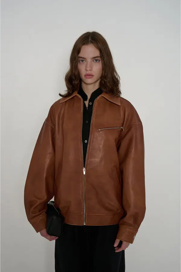 Veda Marco Oversized Leather Bomber - Neutral