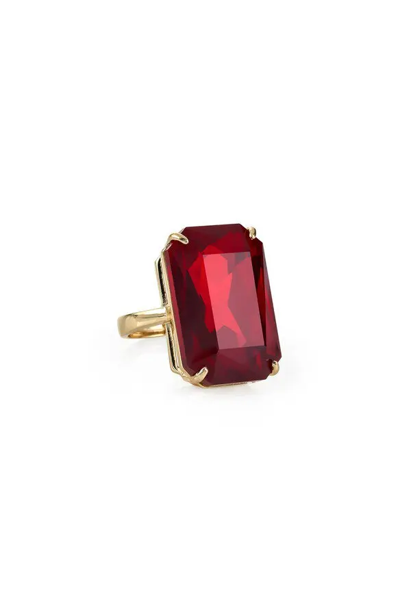 KENNETH JAY LANE Ruby Octagon Stone Adjustable Ring - Gold