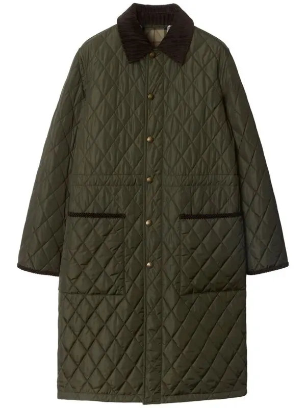Burberry Quilted Car Coat With Corduroy Collar