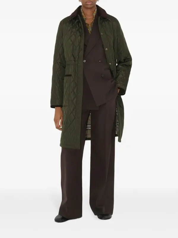 Burberry Quilted Car Coat With Corduroy Collar - Green | Editorialist