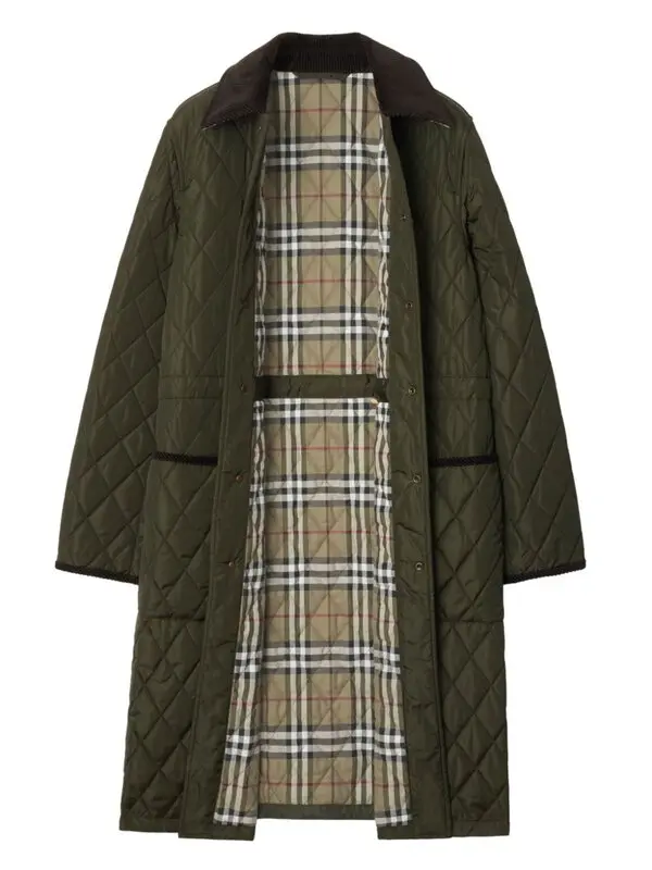 Burberry Quilted Car Coat With Corduroy Collar - Green | Editorialist