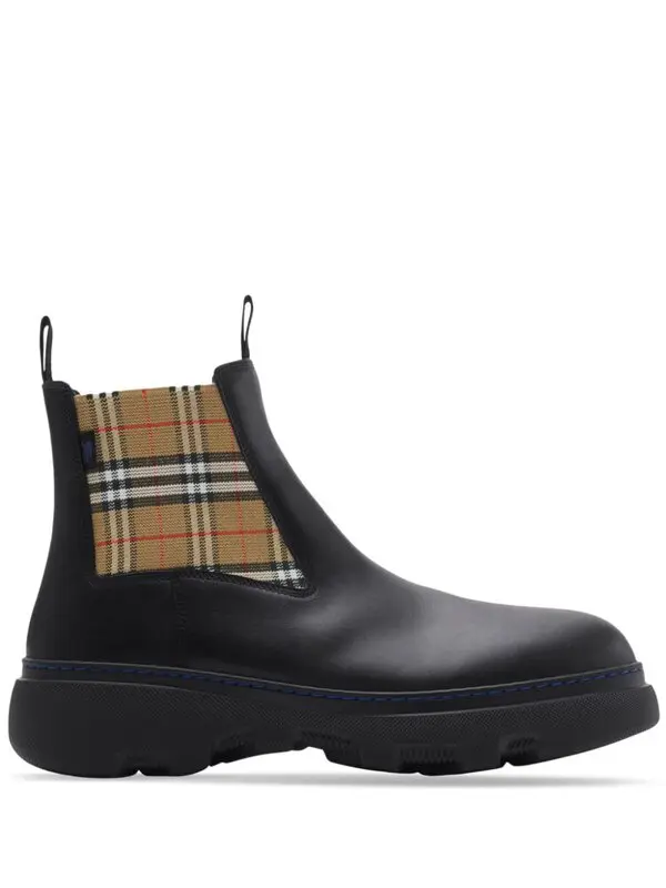 Burberry Check Pattern Leather Boots