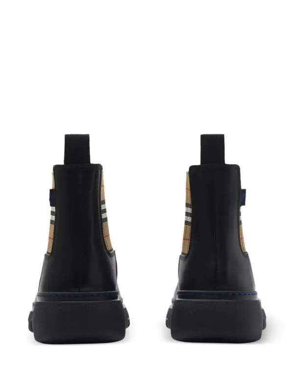 Burberry Check Pattern Leather Boots