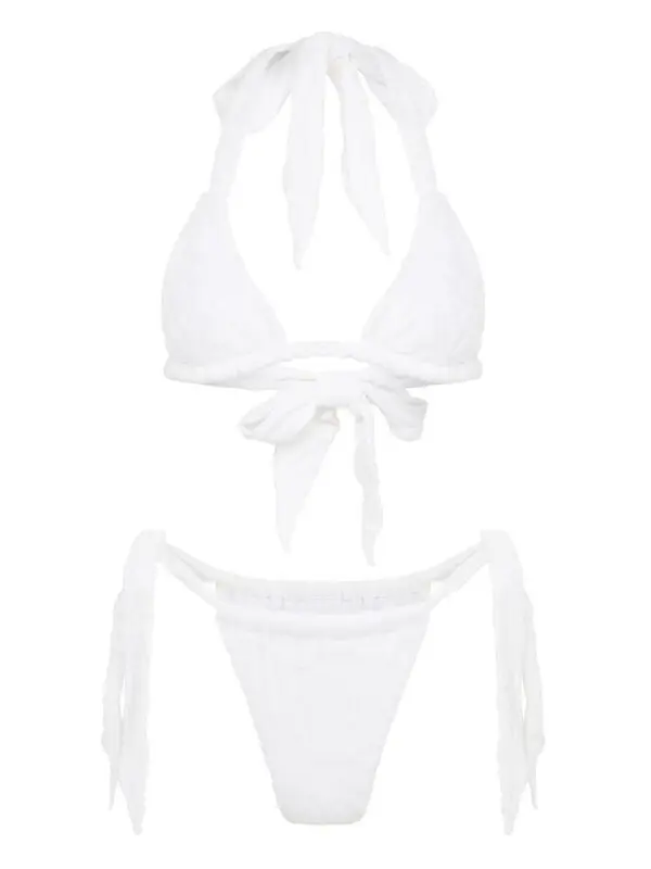 LET'S SWIM Towelling Triangle Bikini Top - White