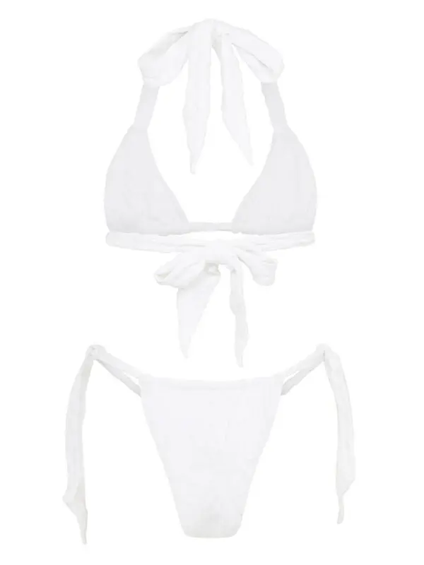 LET'S SWIM Towelling Triangle Bikini Top - White