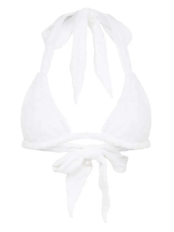 LET'S SWIM Towelling Triangle Bikini Top - White