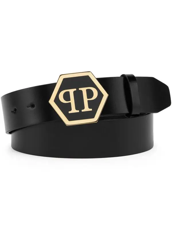 Philipp Plein Hexagon-logo Leather Belt - Black