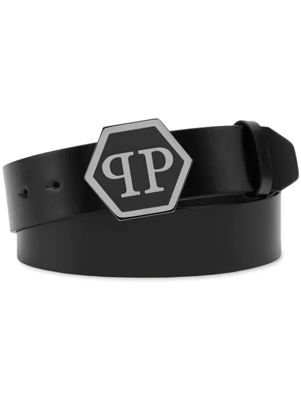 Philipp Plein Hexagon-logo Leather Belt - Black