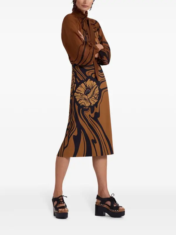La DoubleJ Floral-print Pencil Skirt - Brown