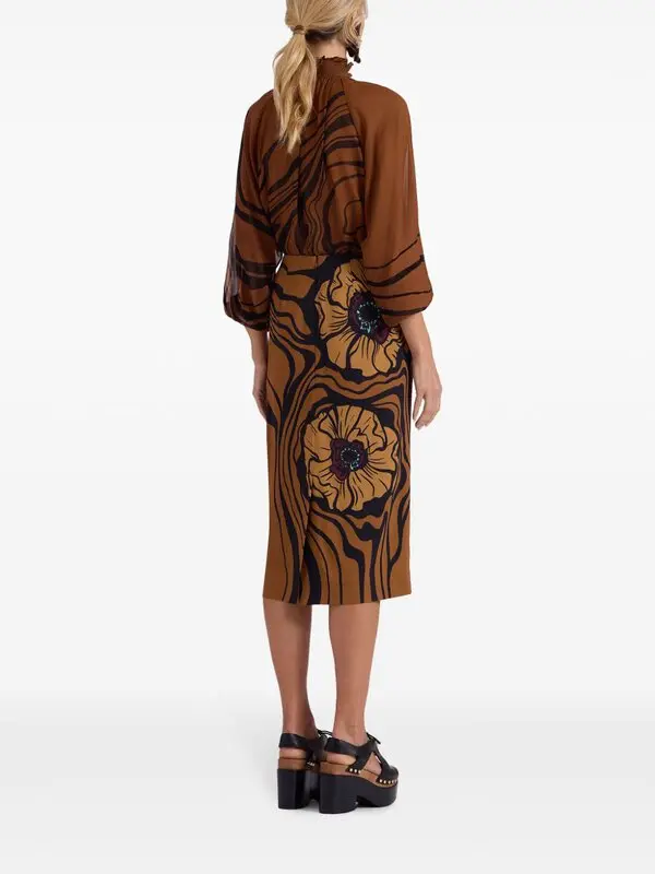 La DoubleJ Floral-print Pencil Skirt - Brown