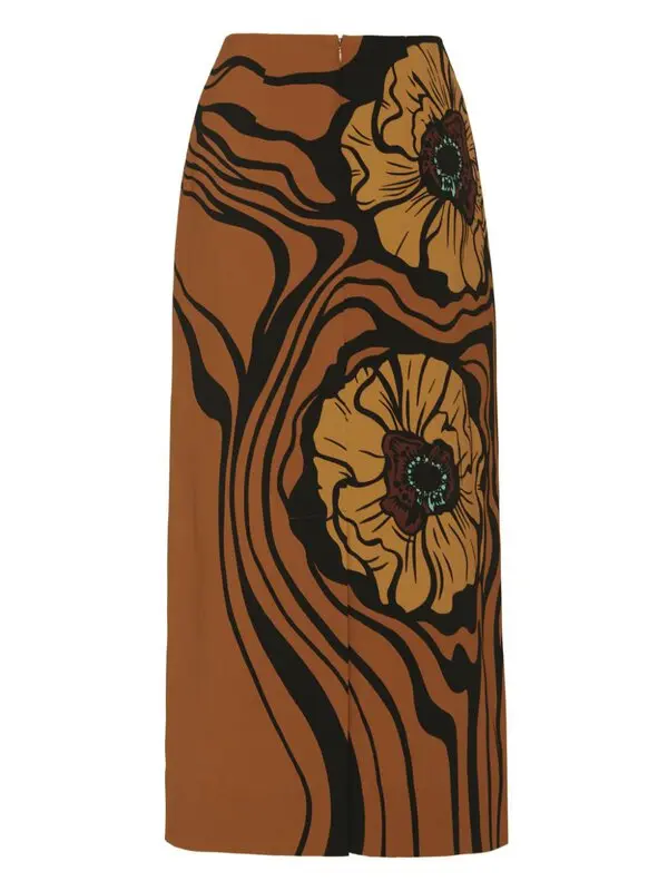 La DoubleJ Floral-print Pencil Skirt - Brown