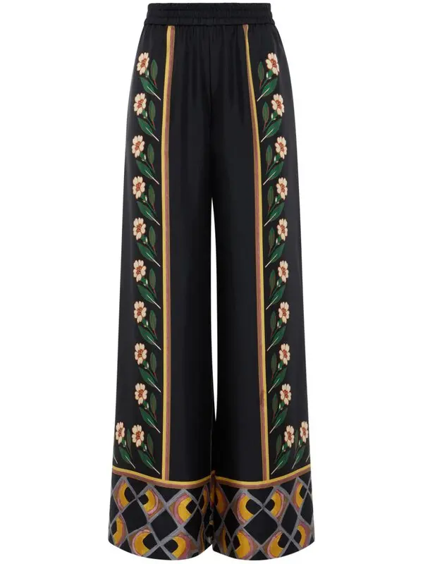 La DoubleJ Floral-print Palazzo Trousers - Black