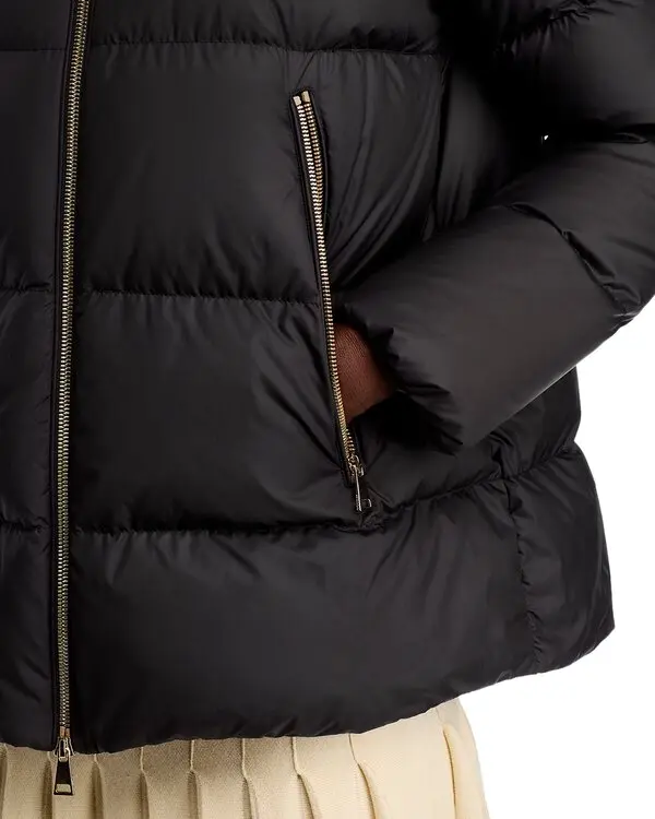 Moncler Laichefur Shearling Trim Hooded Down Jacket - Black
