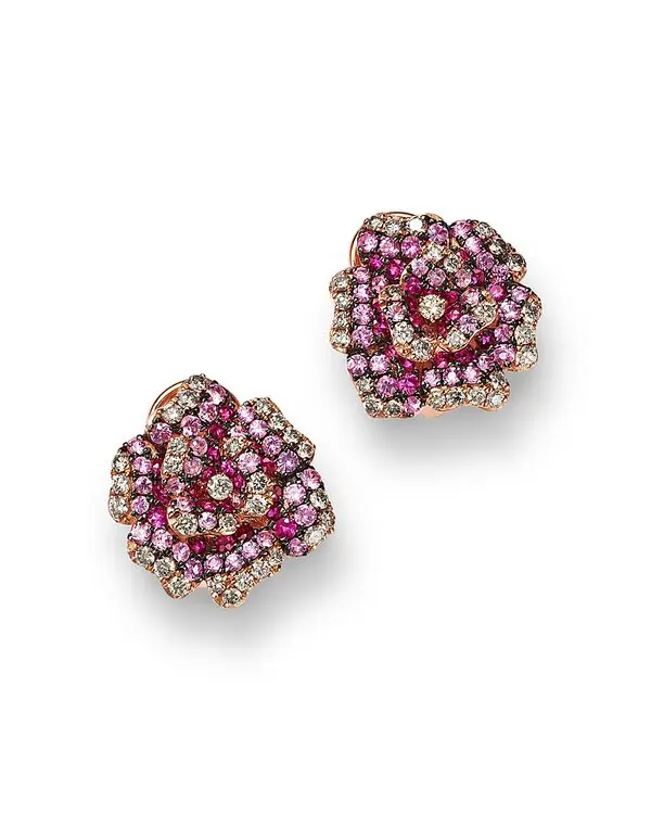 Bloomingdale'S Sapphire And Diamond Rose Flower Earrings - Pink