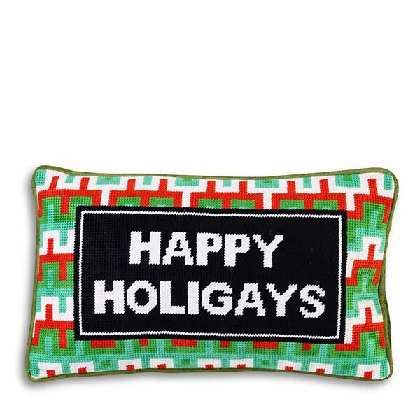 FURBISH Happy Holigays Needlepoint Pillow, 15 X 9