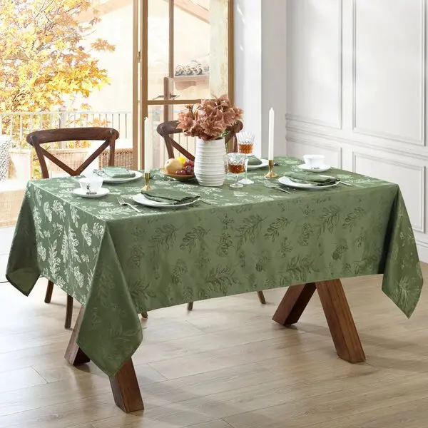 ELRENE HOME FASHIONS Elegant Woven Leaves Jacquard Damask Rectangle Tablecloth, 144 X 60