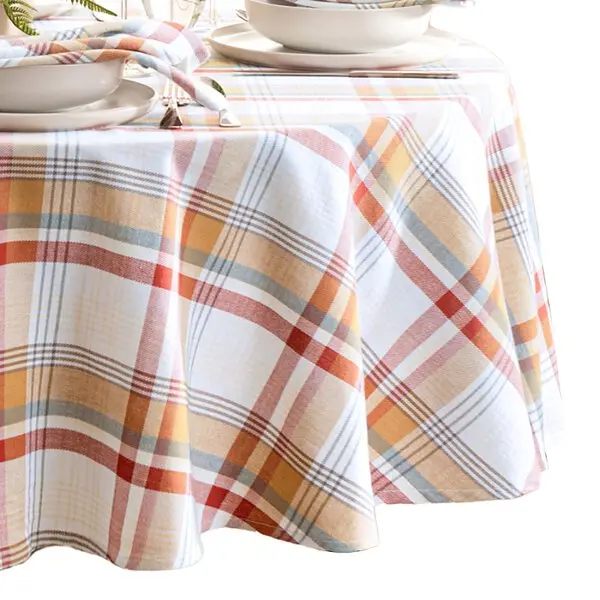 ELRENE HOME FASHIONS Seneca Plaid Harvest Cotton Round Tablecloth, 70 - Multi