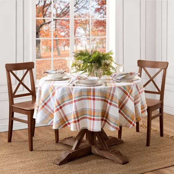 ELRENE HOME FASHIONS Seneca Plaid Harvest Cotton Round Tablecloth, 70