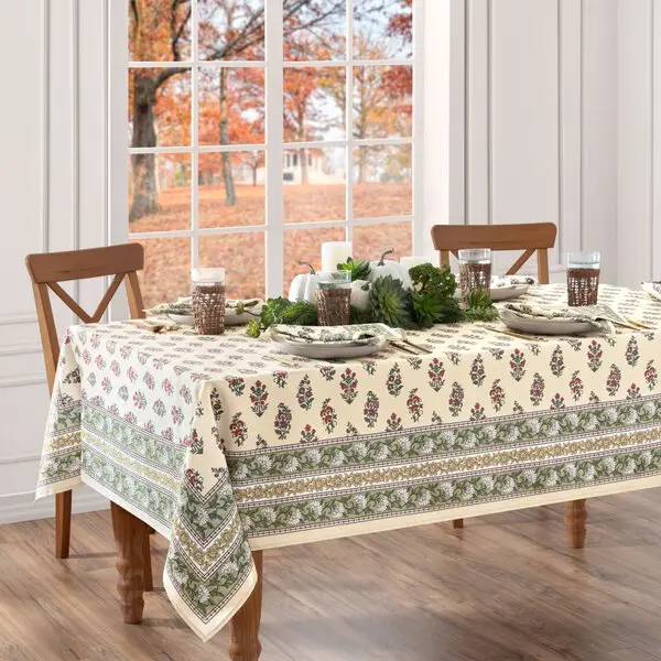 ELRENE HOME FASHIONS Nomad Harvest Block Print Rectangle Tablecloth, 84 X 60