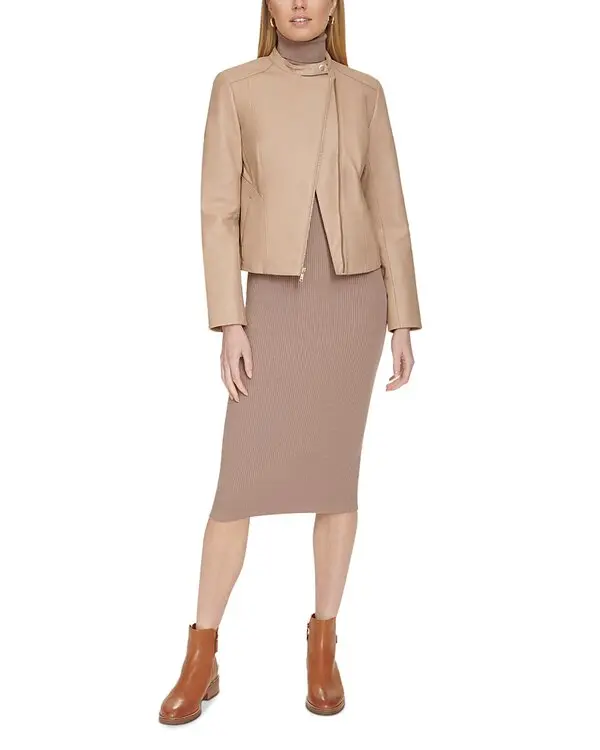 Cole Haan Racer Leather Jacket - Sesame