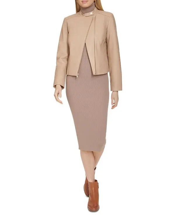 Cole Haan Racer Leather Jacket - Sesame