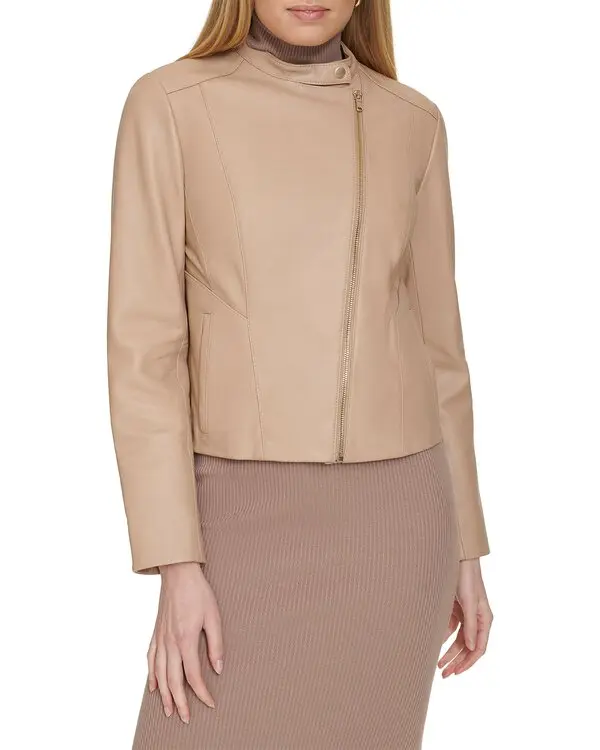 Cole Haan Racer Leather Jacket - Sesame