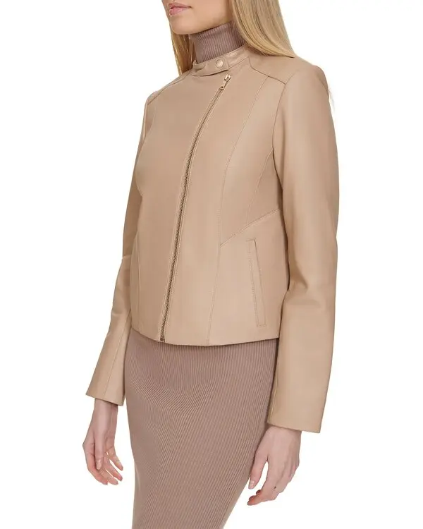 Cole Haan Racer Leather Jacket - Sesame