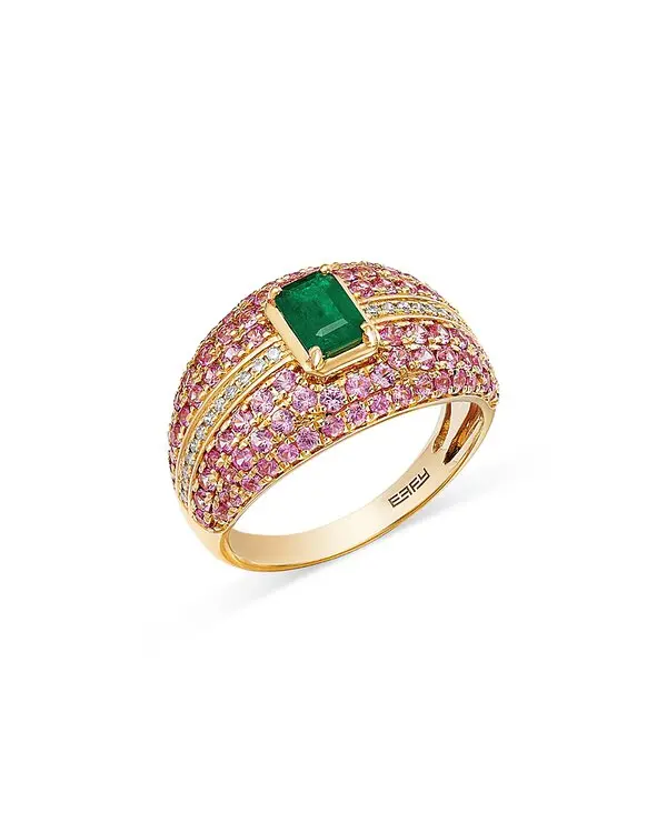 Bloomingdale'S 14k Yellow Gold Emerald, Pink Sapphire & Diamond Ring - Green/pink