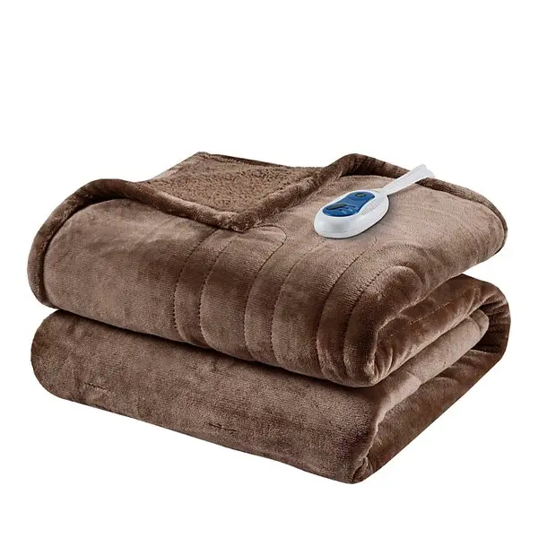 BEAUTYREST Heated Microlight To Berber Throw, 60 X 70 - Brown