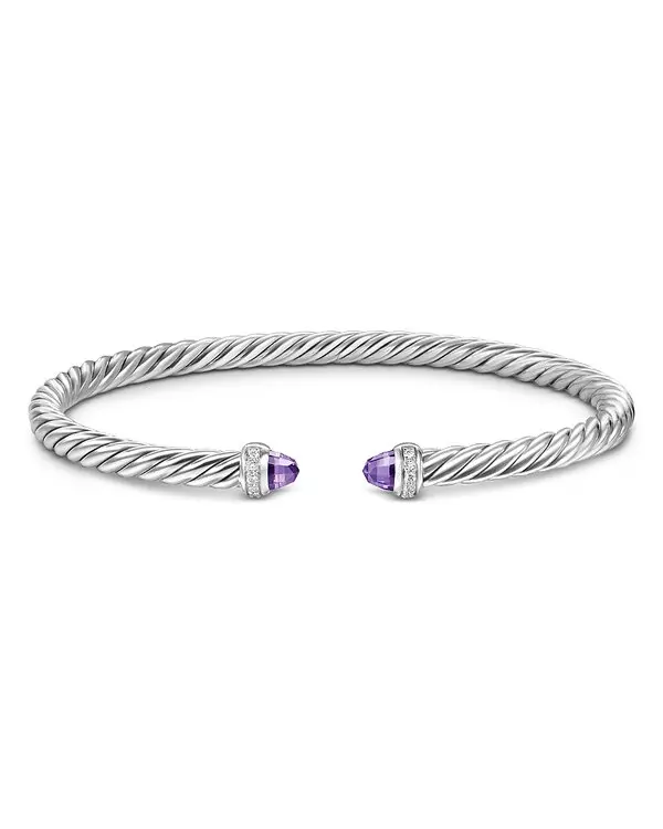 David Yurman Cablespira Flex Bracelet With Amethyst And Diamonds - Amethyst/silver
