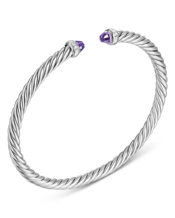 David Yurman Cablespira Flex Bracelet With Amethyst And Diamonds - Amethyst/silver
