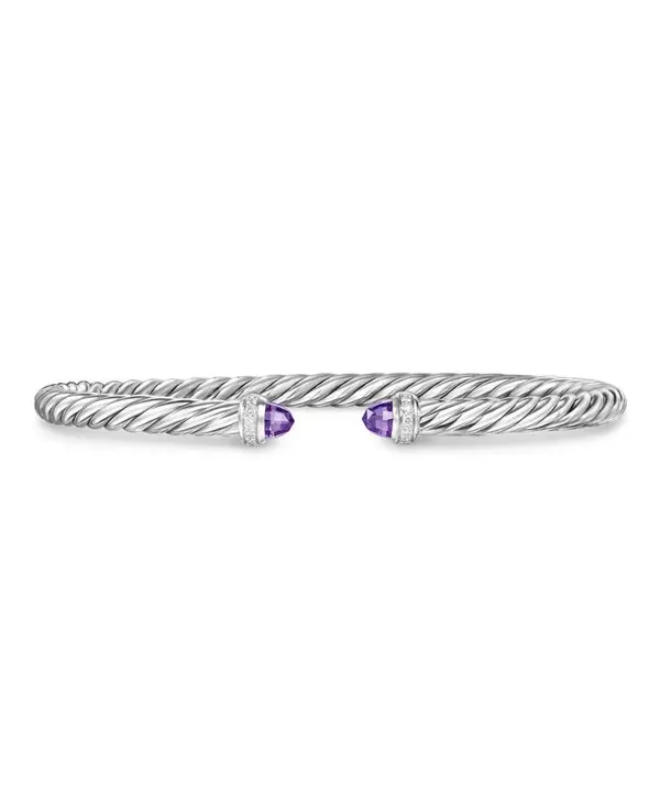 David Yurman Cablespira Flex Bracelet With Amethyst And Diamonds - Amethyst/silver