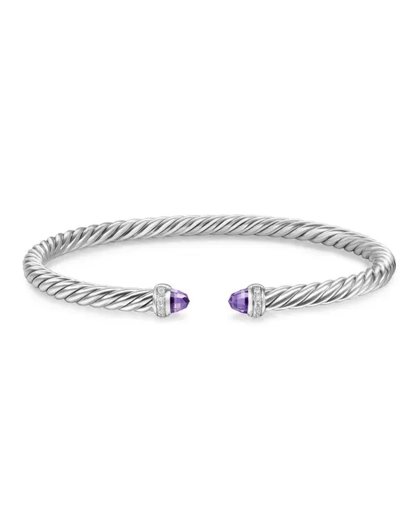 David Yurman Cablespira Flex Bracelet With Amethyst And Diamonds - Amethyst/silver
