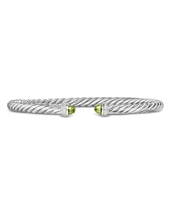 David Yurman Cable Spira Flex Bracelet With Peridot And Diamonds - Peridot/silver