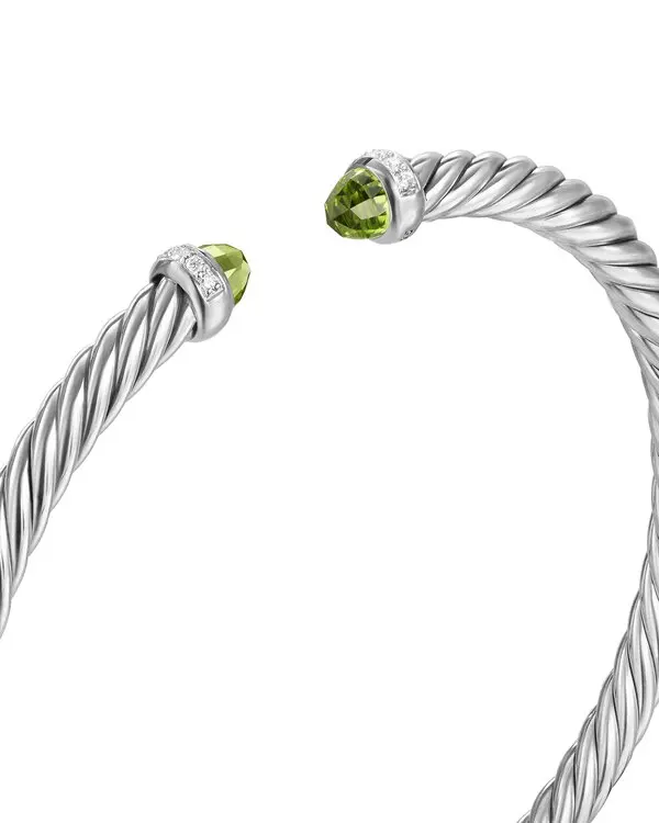 David Yurman Cable Spira Flex Bracelet With Peridot And Diamonds - Peridot/silver