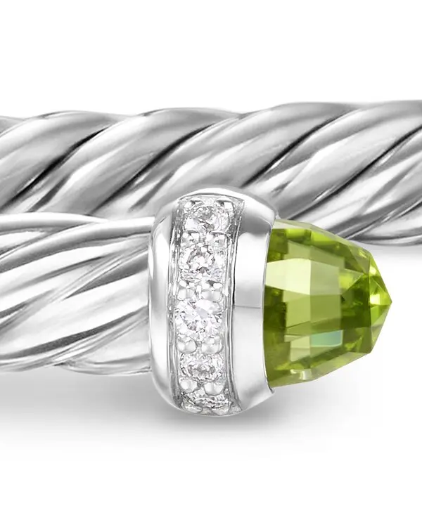 David Yurman Cable Spira Flex Bracelet With Peridot And Diamonds - Peridot/silver