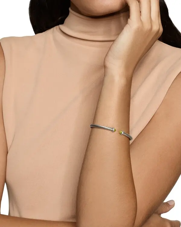 David Yurman Cable Spira Flex Bracelet With Peridot And Diamonds - Peridot/silver