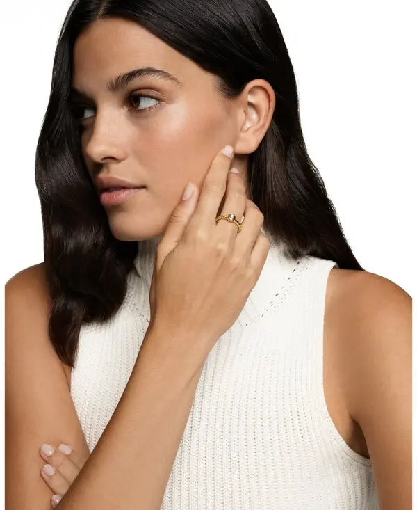 David Yurman Petite Cable Ring In 18k Yellow With Diamond - Gold