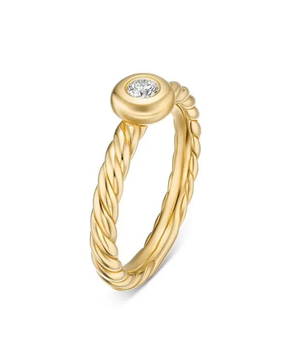 David Yurman Petite Cable Ring In 18k Yellow With Diamond - Gold