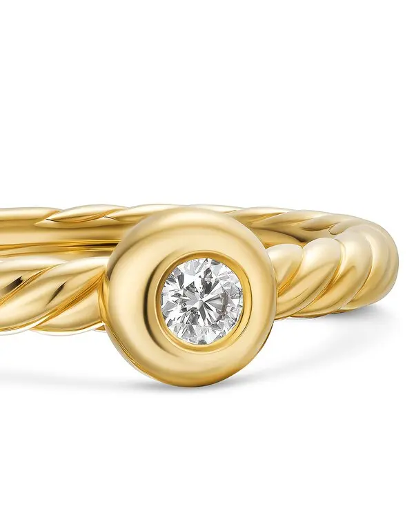 David Yurman Petite Cable Ring In 18k Yellow With Diamond - Gold