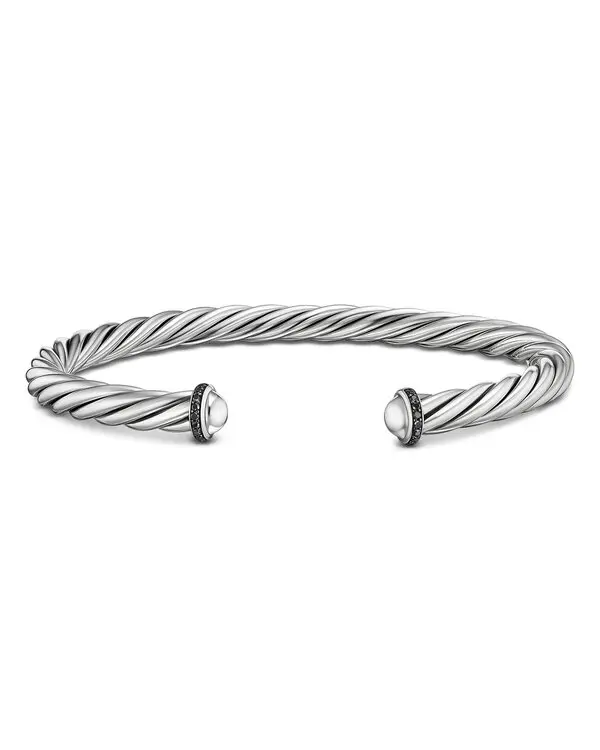 David Yurman Cable Cuff Bracelet With Pave Black Diamonds - Black Diamonds/silver