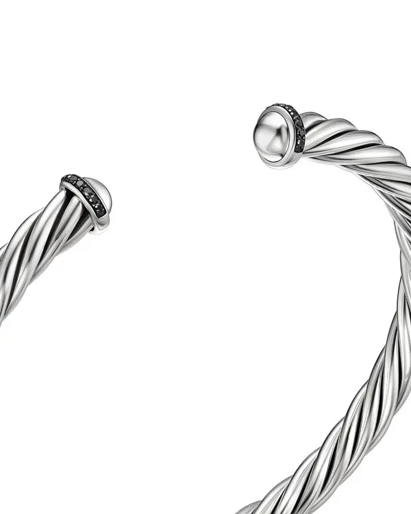 David Yurman Cable Cuff Bracelet With Pave Black Diamonds - Black Diamonds/silver