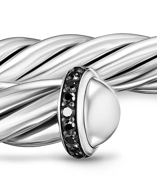 David Yurman Cable Cuff Bracelet With Pave Black Diamonds - Black Diamonds/silver
