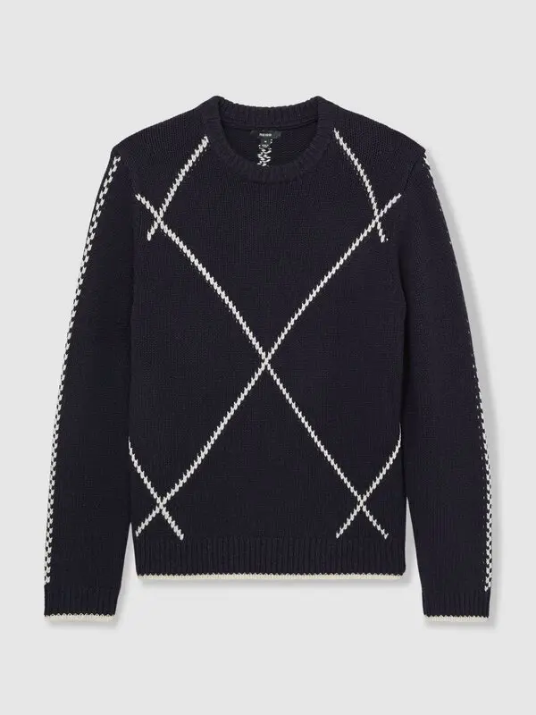 REISS Parvey Wool-blend Embroidered Jumper - Navy/white