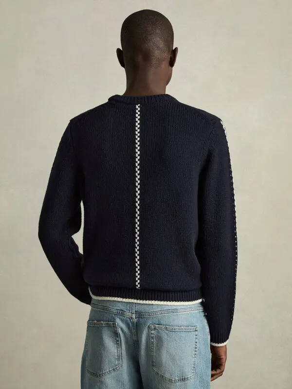 REISS Parvey Wool-blend Embroidered Jumper - Navy/white