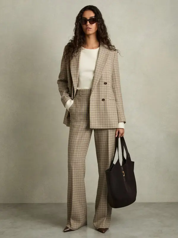 REISS Vida Wool Houndstooth-check Blazer - Brown Check